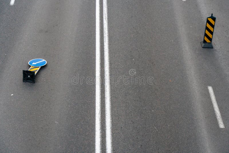 A Road Sign Indicating the Separation of Traffic Flows is Installed on ...