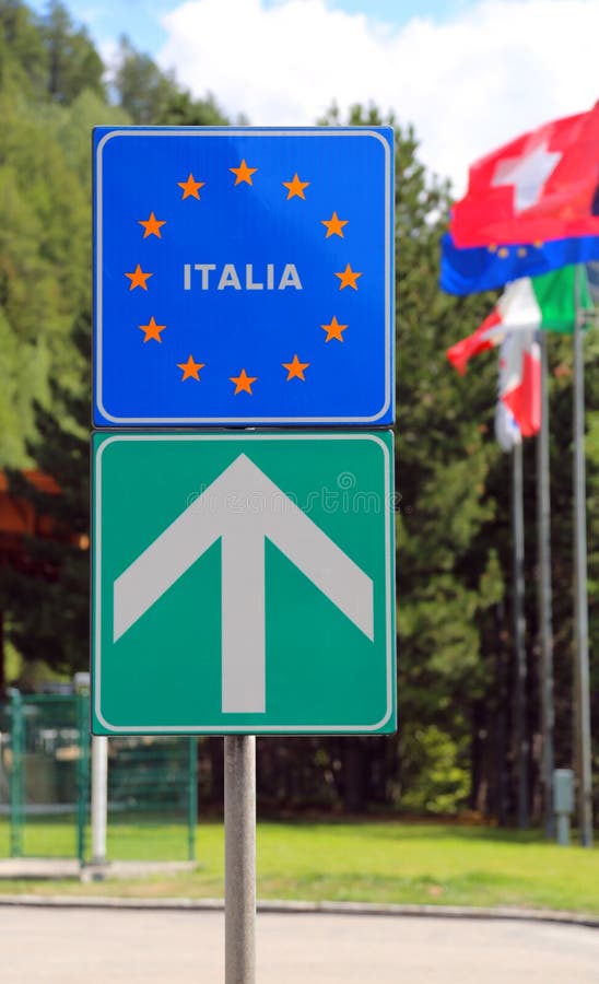 Road Sign of the Italian Border Stock Photo - Image of european, arrow ...