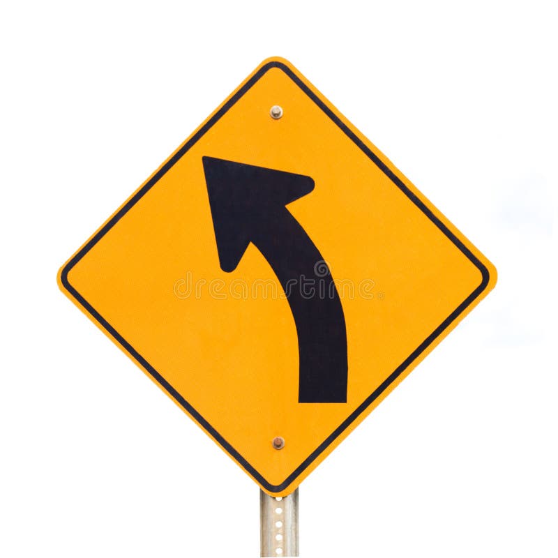 Road Sign Left Curve Isolated on White Stock Image - Image of symbol ...