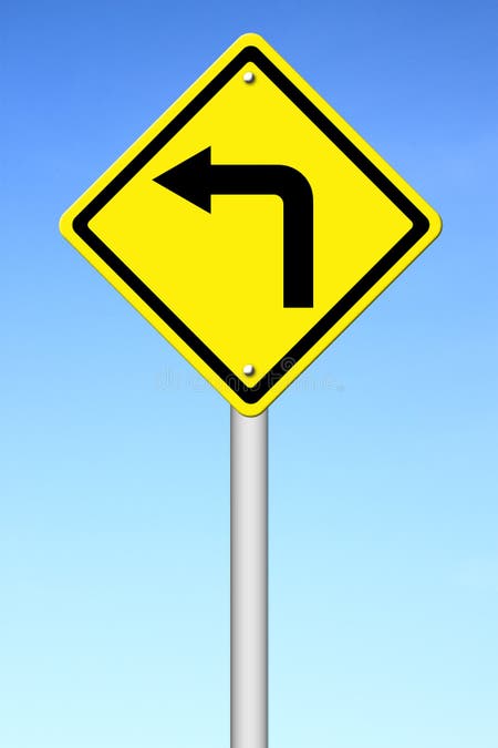 Road Sign - Left Turn Warning Stock Illustration - Illustration of ...