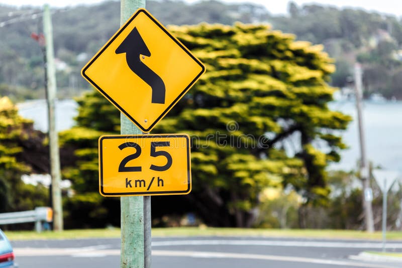 Two Arrow Curve Signs stock photo. Image of sign, transport - 36156882