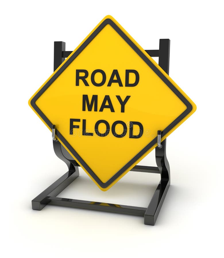 Flood Road Signs. Road Flooding, Heavy Rain and Storm. Large Flood ...