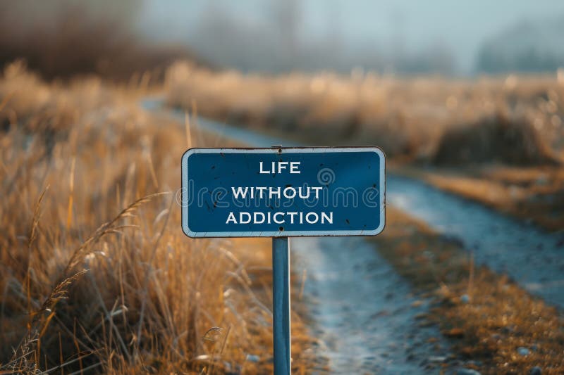 Road Sign Message Life without Addiction Concept in Serene Nature ... Road Sign Message Life without Addiction Concept in Serene Nature ...