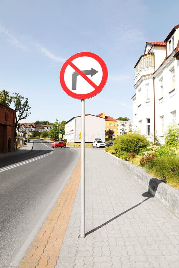 Road Sign No Right Turn Outdoors on Sunny Day Stock Image - Image of ...