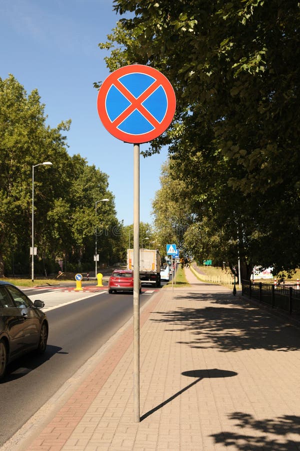 Road Sign No Stopping Outdoors on Sunny Day Stock Image - Image of sign ...