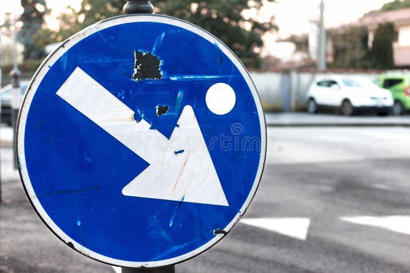 One Way Obligatory Direction Traffic Sign Stock Photo - Image of ...