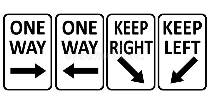 Road Sign for One Way, Keep Left and Keep Right Stock Illustration ...