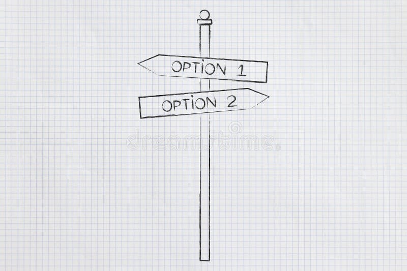 Road Sign with Option 1 Vs Option 2, Decision Making and Opposite ...