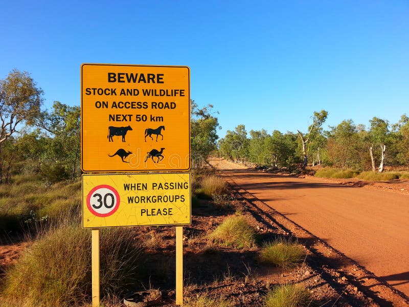 Road Sign in Outback Australia Beware Caution Stock Image - Image of ...