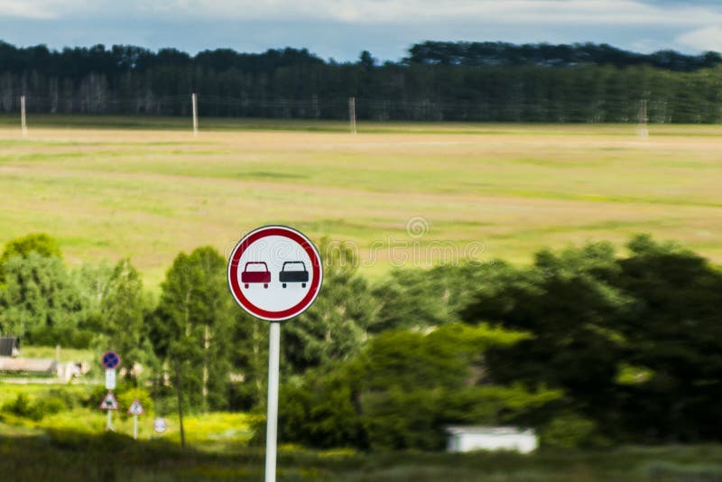 Road Sign Overtaking Prohibited Installed on Highway Stock Image ...