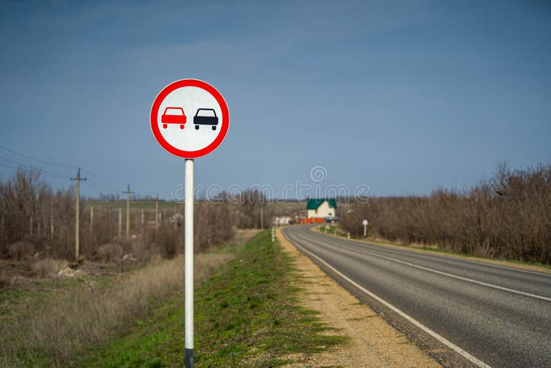 Road Sign Overtaking is Prohibited Stock Photo - Image of cross ...