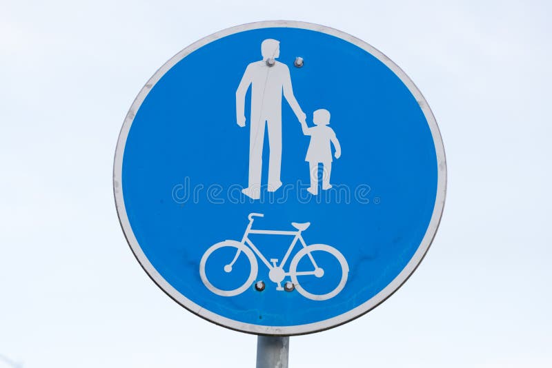 Road Sign Pedestrian and Bicycle Zone Stock Image - Image of area ...