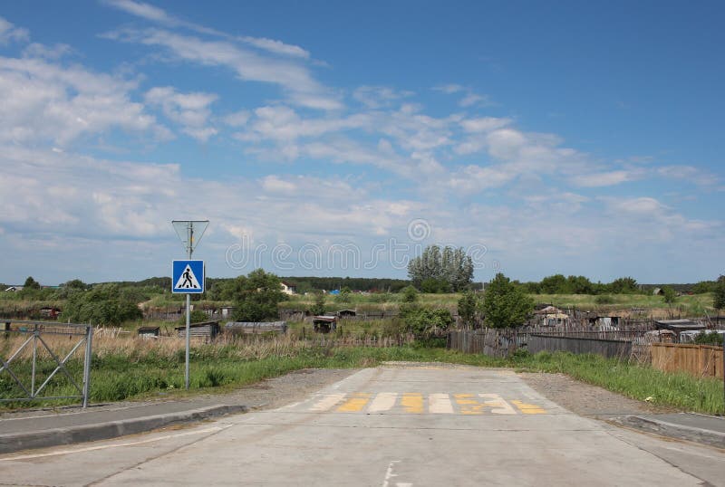 Road Sign Pedestrian Crossing at the Exit from the Highway To the ...
