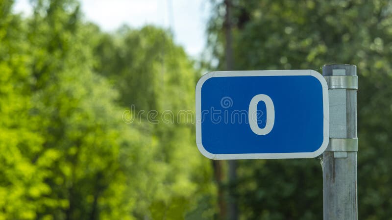 Road Sign Pointer with Zero Mark, Near the Road Stock Image - Image of ...