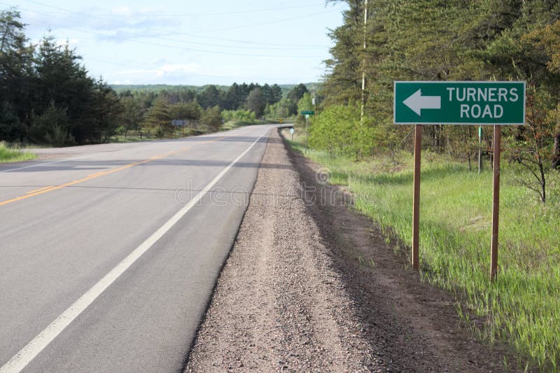 Road Sign Pointing Left for Turners Rd. Ontario, Canada Stock Photo ...