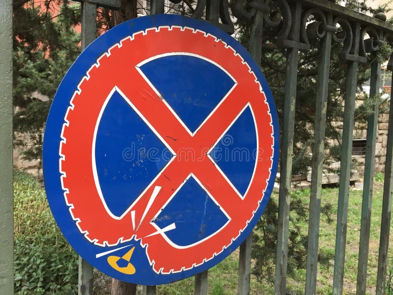 Road Sign Prohibited from Stopping Stock Photo - Image of tires ...