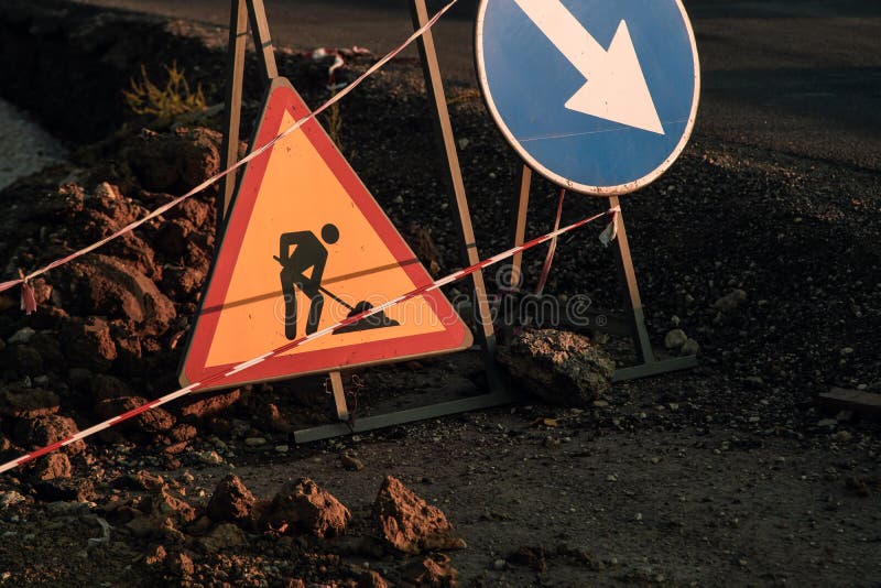 Road Sign "renovation Work in Progress Stock Photo - Image of caution ...