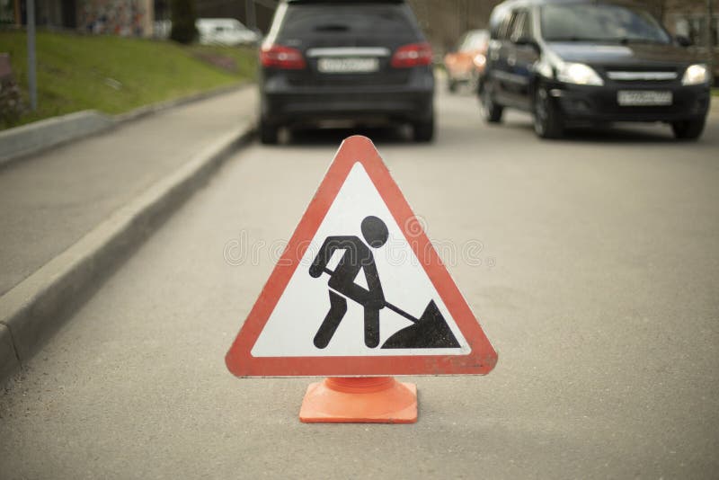 Road Sign of Road Repair. Careful Repair Stock Image - Image of danger ...