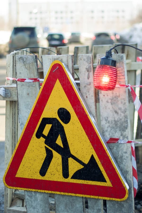 Road sign road repair work stock image. Image of asphalt - 159460561