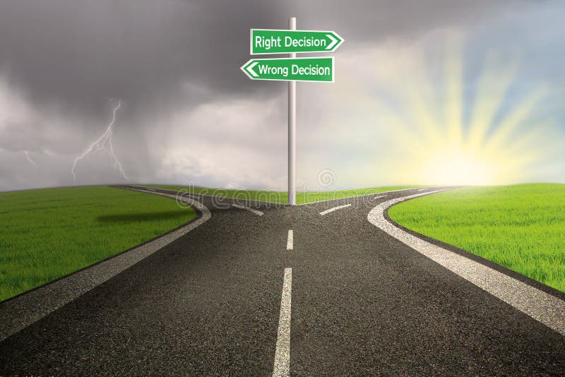 Road Sign of Right Vs Wrong Decision Stock Illustration - Illustration ...