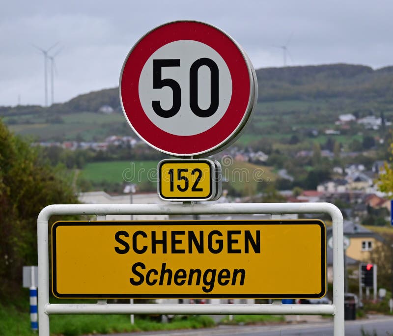 Road Sign in Schengen, Luxembourg Stock Image - Image of transport ...