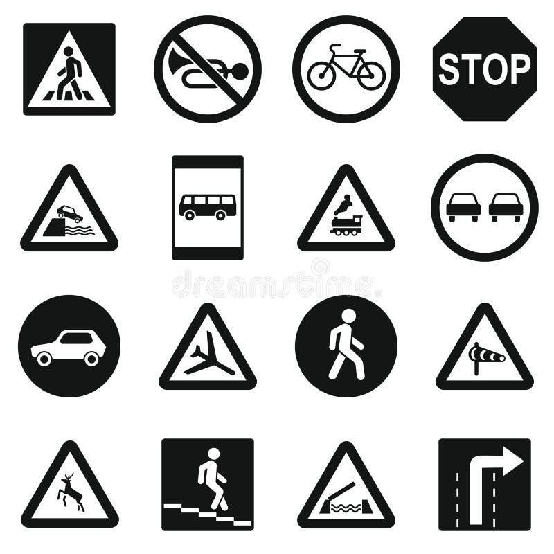 Road Sign Set Icons, Simple Style Stock Vector - Illustration of ...
