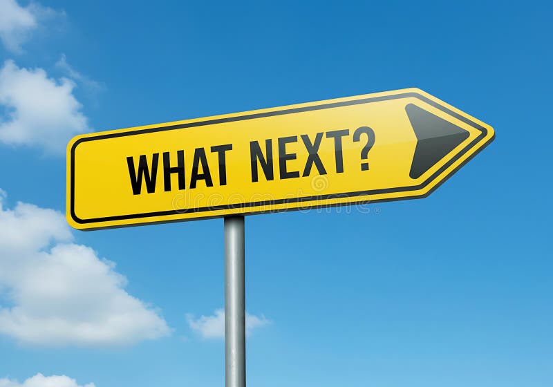 Road Sign Showing What Next Symbol Direction Future Planning Stock ...