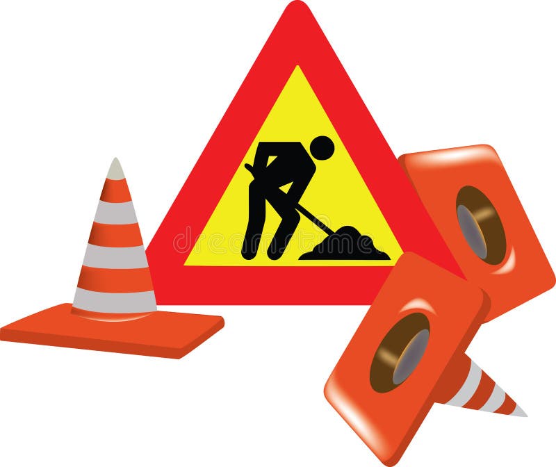 Road Sign with Signs of Interruption with Worker Stock Vector ...