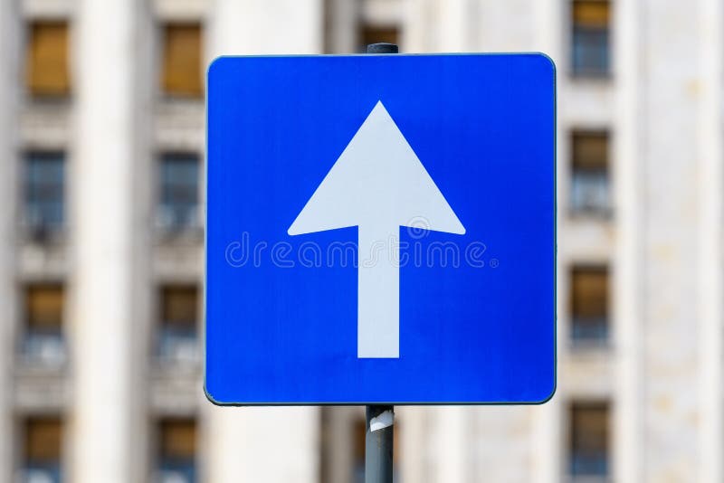 Road Sign for Single Circulation Direction, White Arrow on Blue Panel ...