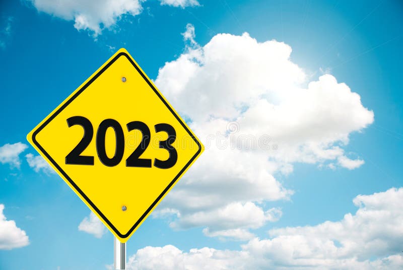 Road sign 2023 on sky stock illustration. Illustration of positive ...