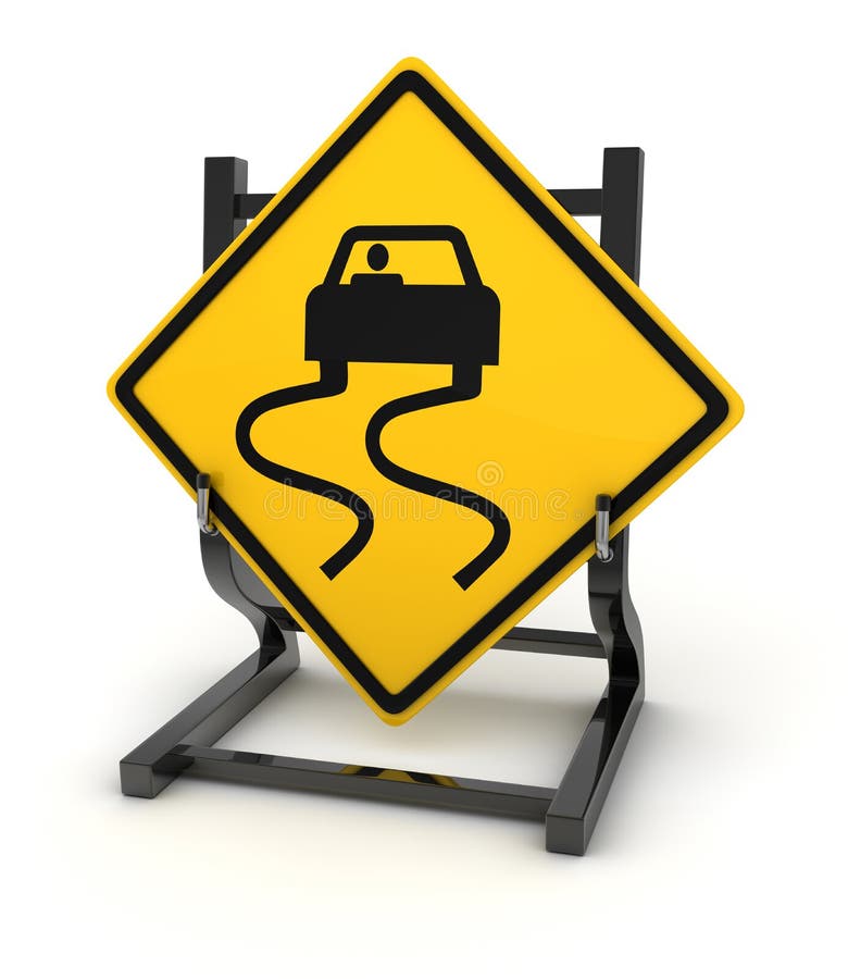 Road Sign - Slippery Road Ahead Stock Illustration - Illustration of ...