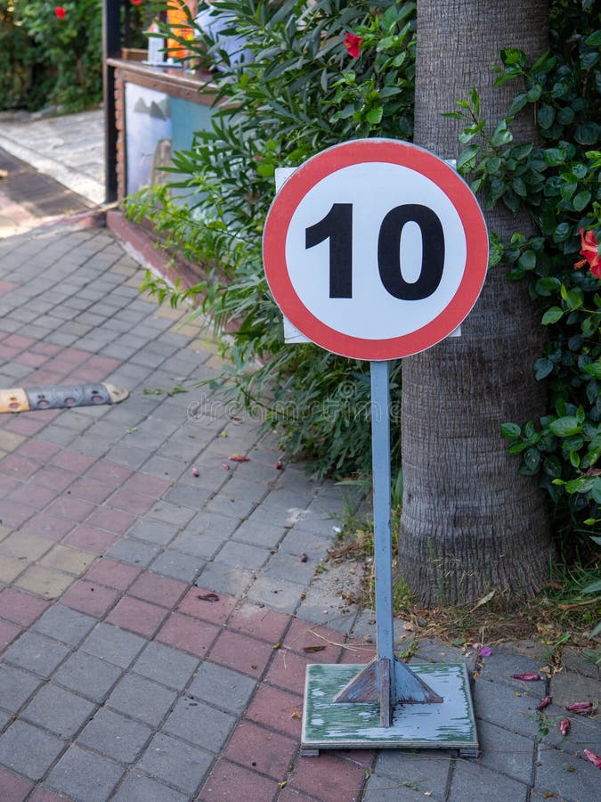 Road Sign Speed Limit 10 on a Pedestrian Road. Speed Limit in the ...
