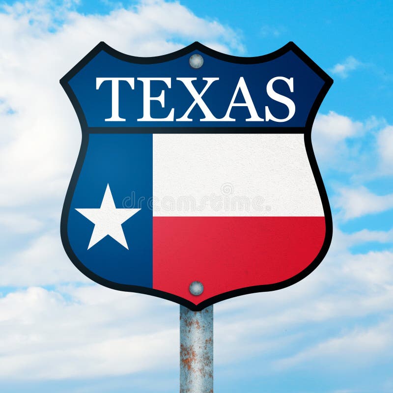 Road Sign with Text and Flag of the US State of Texas Over Sky with ...