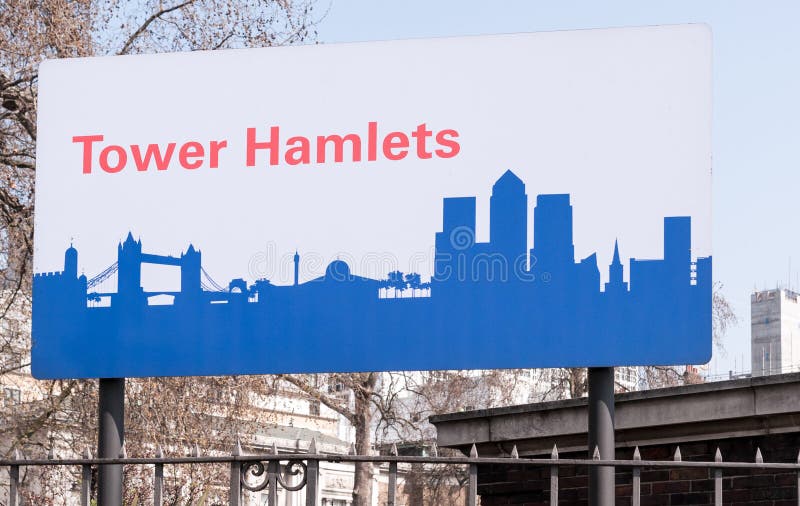 Road Sign for Tower Hamlets Stock Image - Image of banking ...