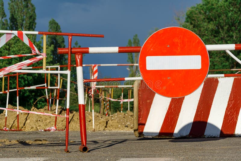 Road Sign - Traffic is Prohibited and Road Works, the Road is Closed ...