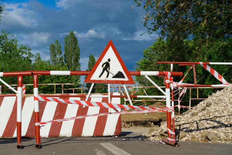 Road Sign - Traffic is Prohibited and Road Works, the Road is Closed ...