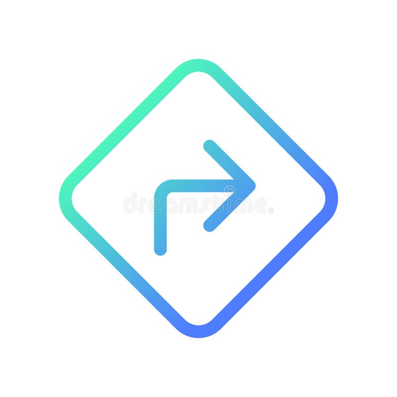 Road Sign with Turning Right Direction Pixel Perfect Gradient Linear Ui ...