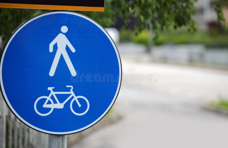 Road Sign with Two Symbols that Means Pedestrian Zone and Cycle Stock ...