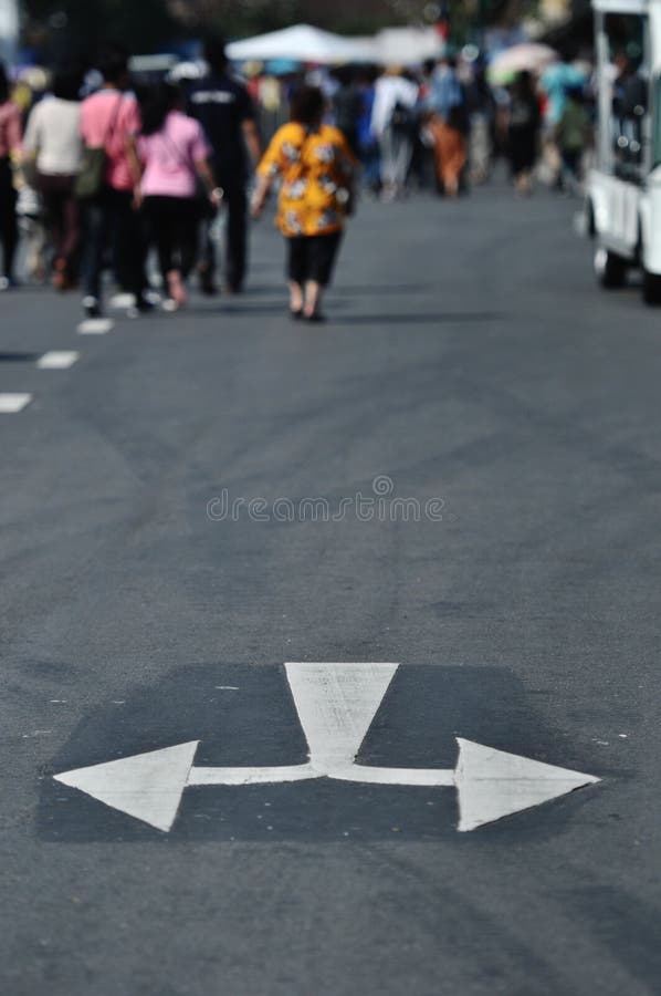 Road Sign with Two White Arrows Pointing in Different Left and Right ...