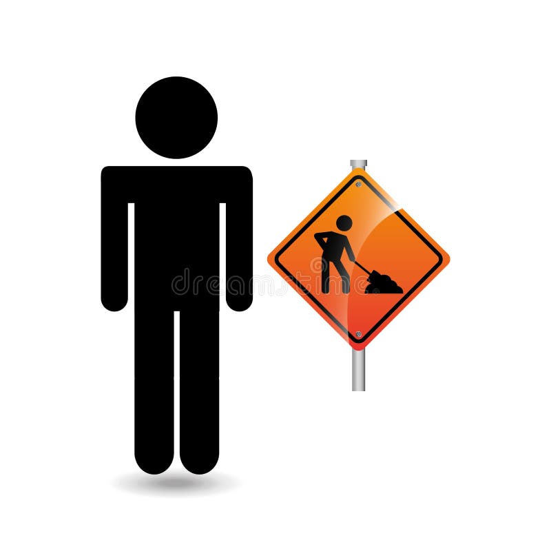 Silhouette Man Road Sign Caution Stock Vector - Illustration of area ...