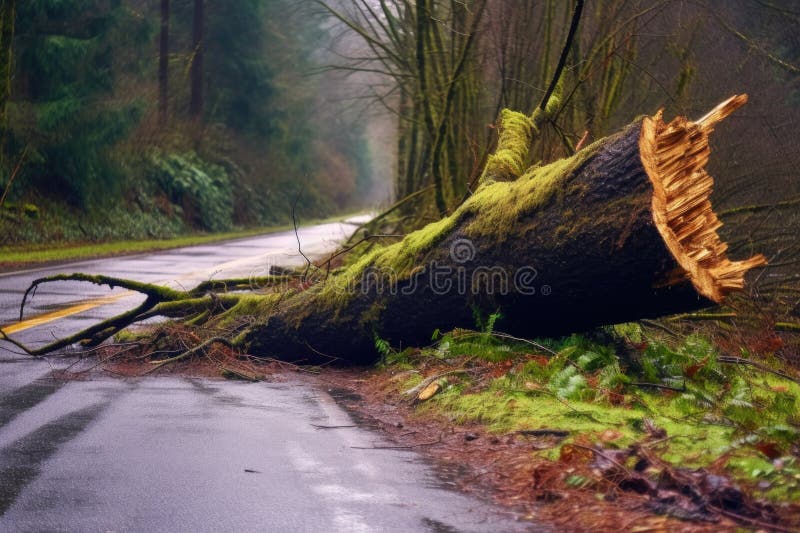 Road Sign Warning about Fallen Tree Ahead Stock Illustration ...
