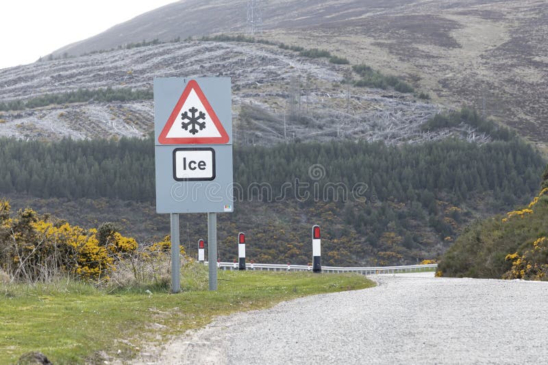 Road Sign Warning of Ice in the Area Stock Image - Image of highlands ...