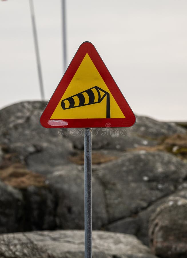 Road Sign Warning for Strong Winds.. Stock Photo - Image of emergency ...