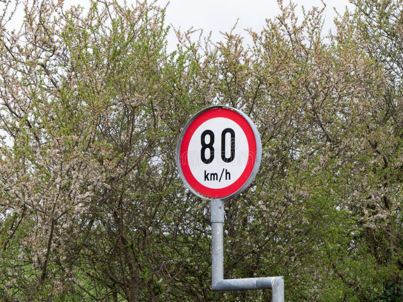A Road Sign Warns of a Speed Limit of 80 Kmh. a Road Sign on the ...