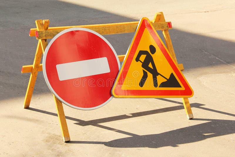 Road Sign on the Road. Work Repair Sign Stock Image - Image of stop ...