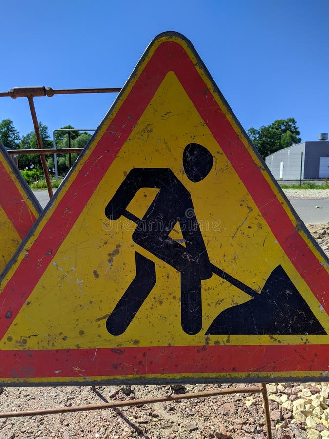 Road Sign Road Works. Road Sign Warning that Work is in Progress. Stock ...