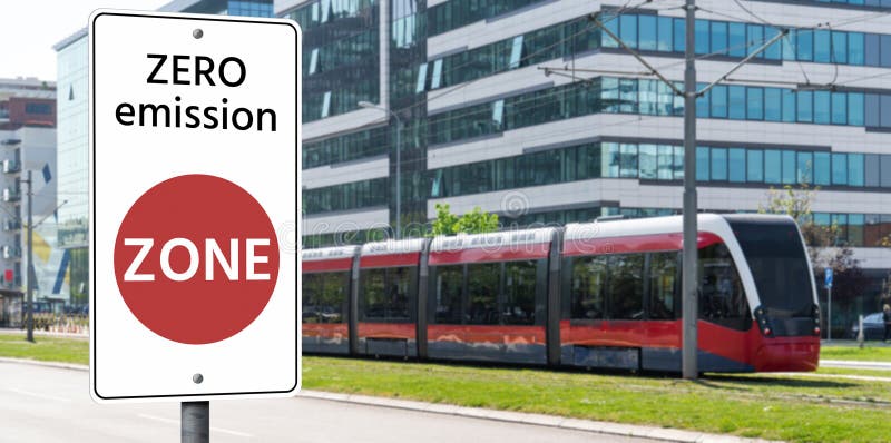 Road Sign Zero Emission ZONE. Clean Mobility Concept Stock Image ...
