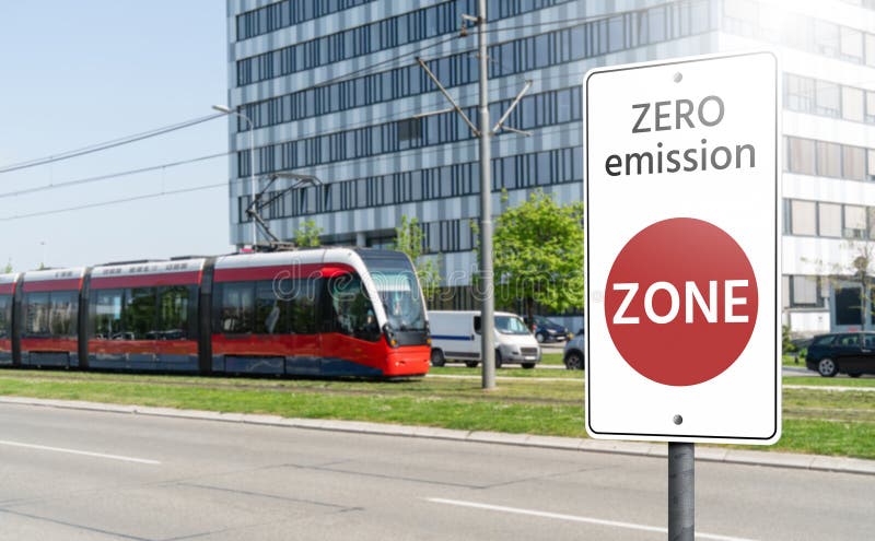 Road Sign Zero Emission ZONE. Clean Mobility Concept Stock Photo ...