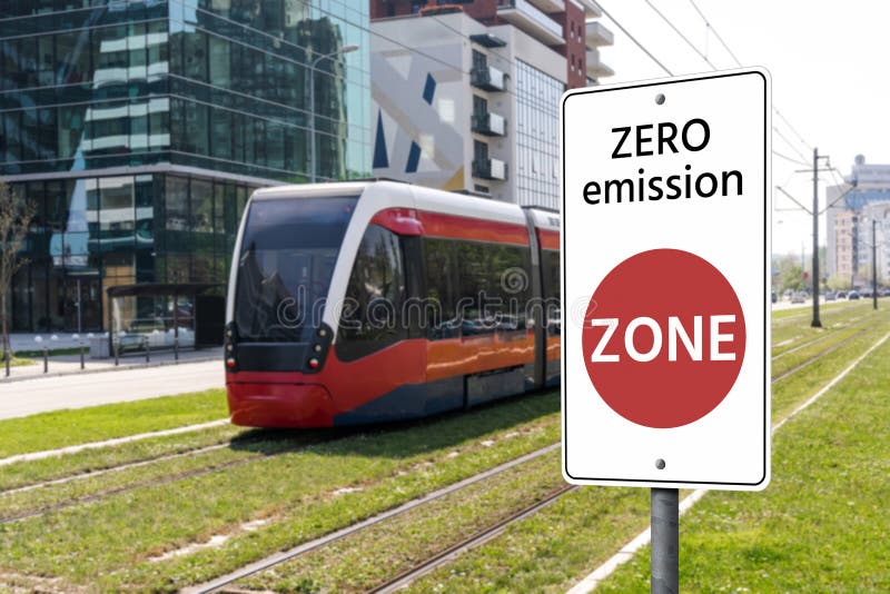 Road Sign Zero Emission ZONE. Clean Mobility Concept Stock Photo ...