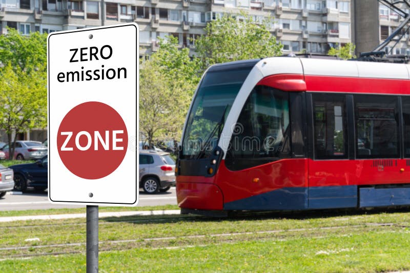 Road Sign Zero Emission ZONE. Clean Mobility Concept Stock Photo ...